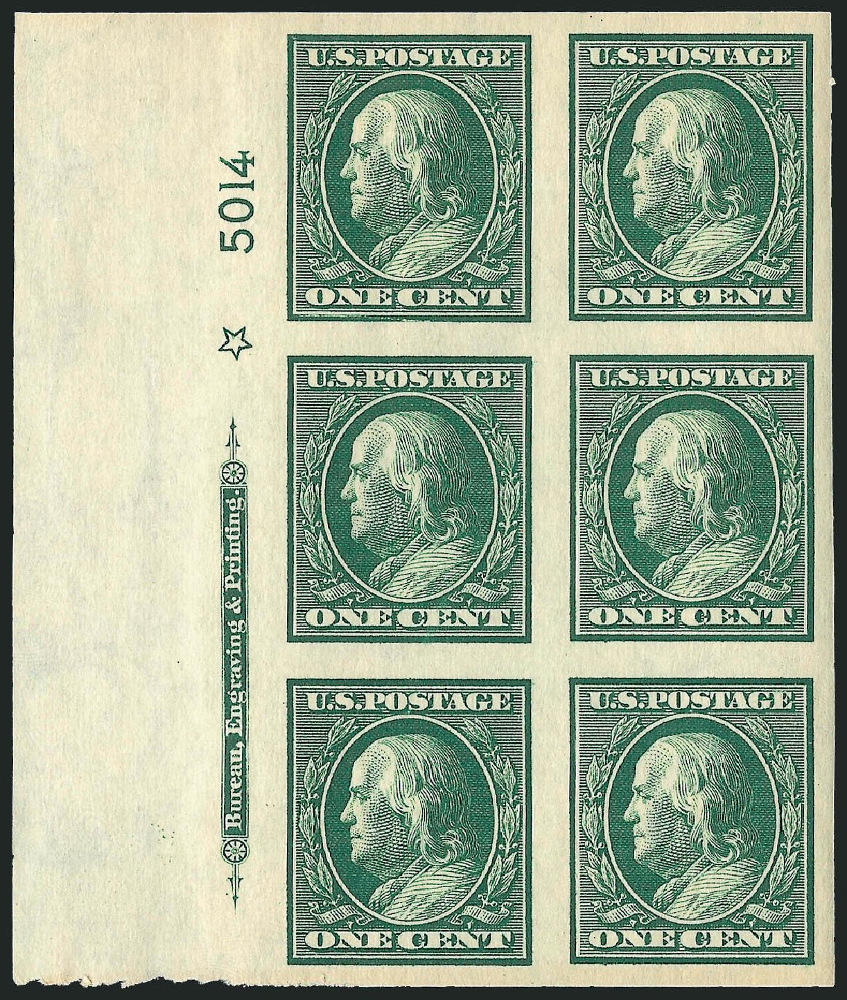 Prices of US Stamps Scott # 343: 1c 1908 Franklin Imperf