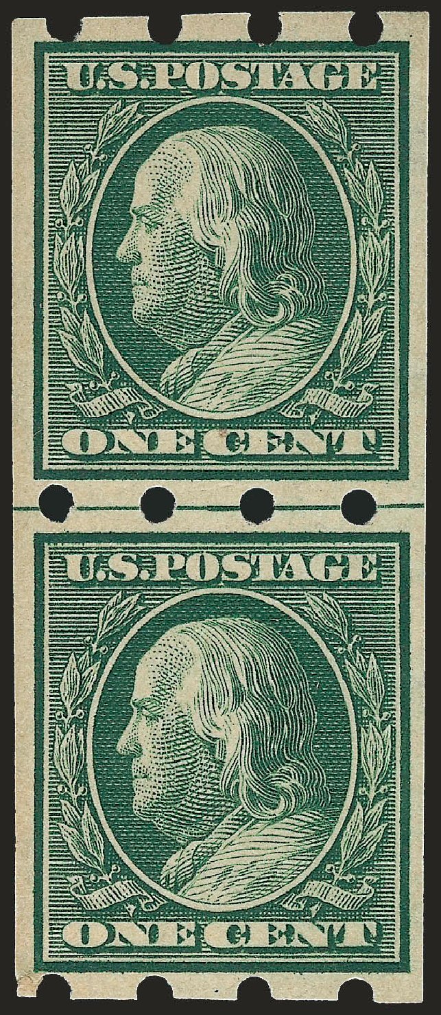 Prices of US Stamps Scott # 343: 1c 1908 Franklin Imperf