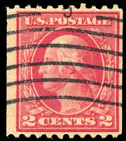 US Stamp Value Scott # 449: 2c 1915 Washington Coil Perf 10 Horizontally