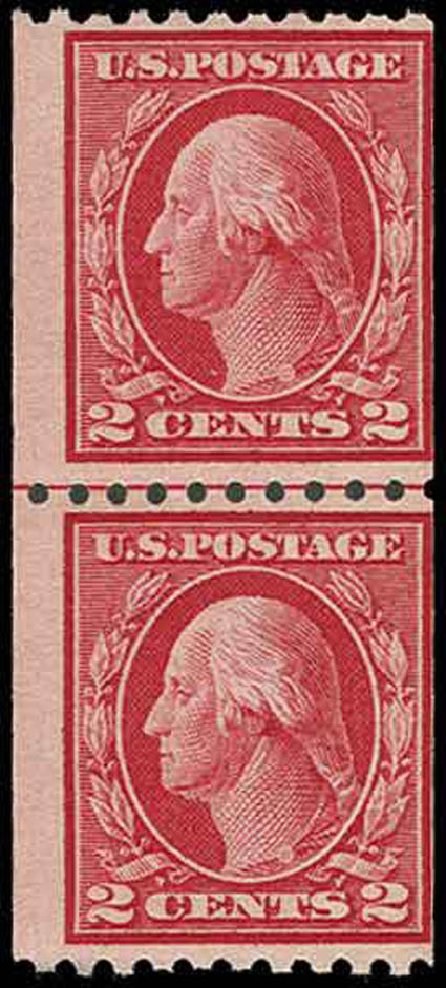 Costs of US Stamps Scott 449: 1915 2c Washington Coil Perf 10 Horizontally