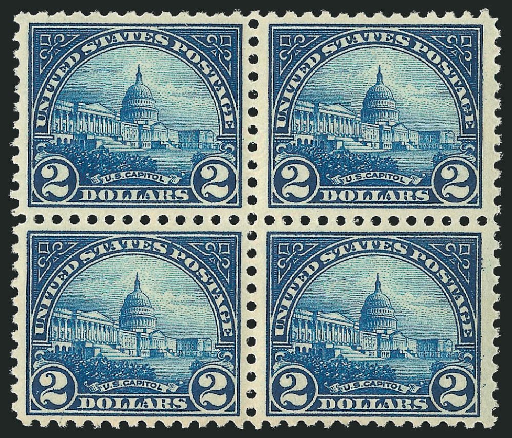 US Stamps Values Scott #572 - 1923 US$2.00 US Capitol Perf 11