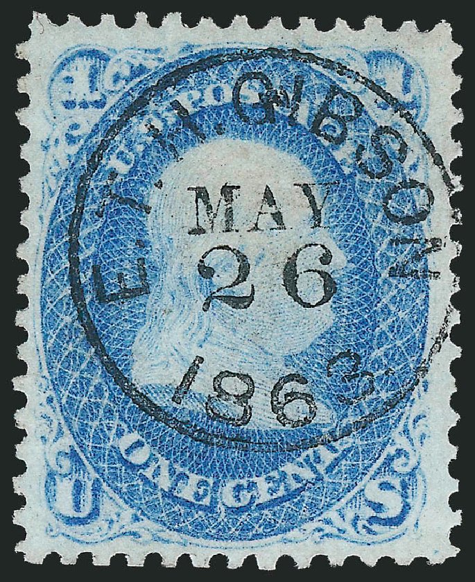 US Stamp Value Scott # 63 - 1861 1c Franklin