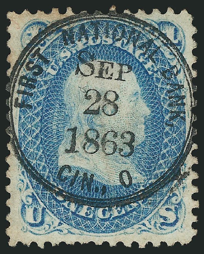 US Stamp Price Scott Catalogue 63 - 1c 1861 Franklin