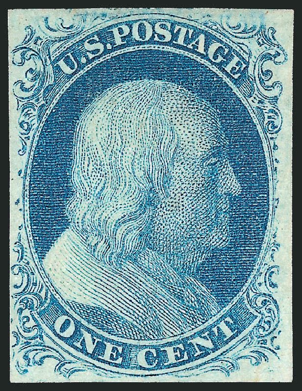 US Stamps Values Scott 9 - 1852 1c Franklin