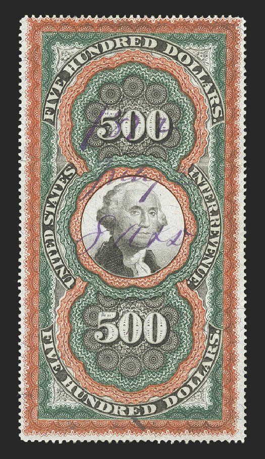 Costs of US Stamps Scott Cat. # R133: US$500.00 1871 Revenue Documentary